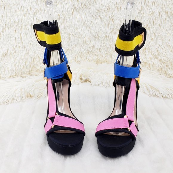 Bella Luna | Shoes | Chunky High Heel Harness Shoe Block Multi | Poshmark